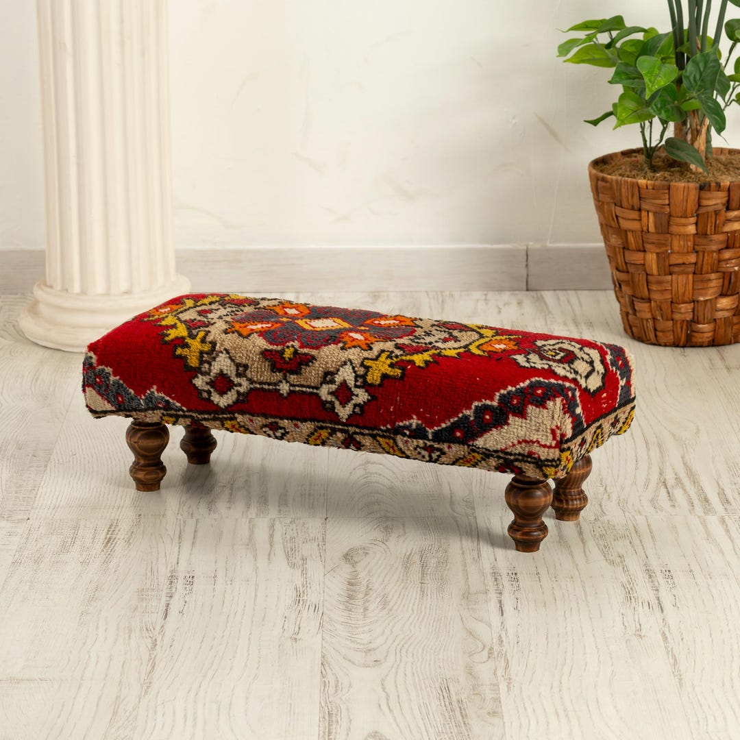 Footstool, Handwoven Vintage Turkish Kilim Rug Ottoman Stool, Ottoman ...