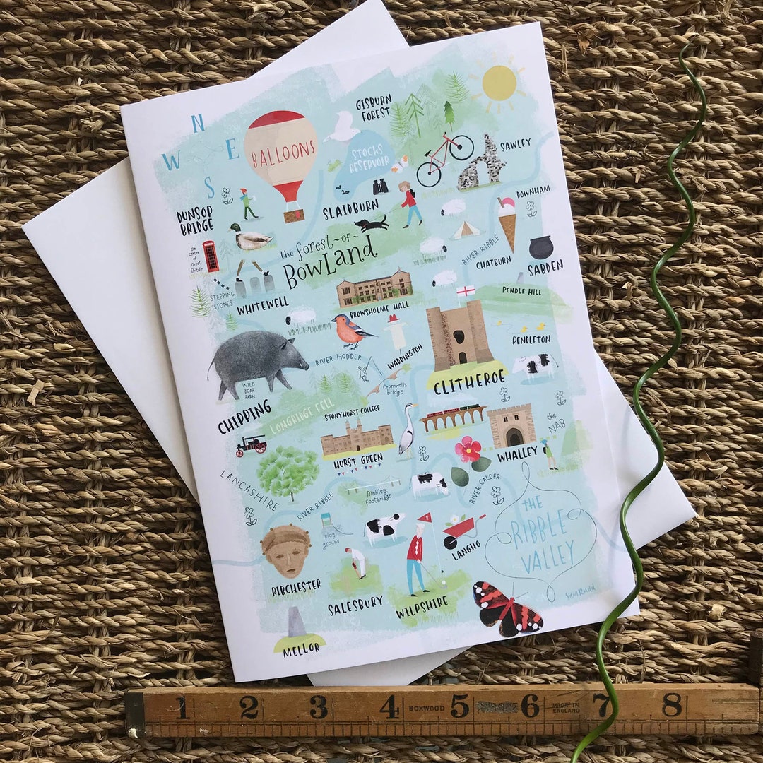 Ribble Valley Map Greeting Card - Etsy UK