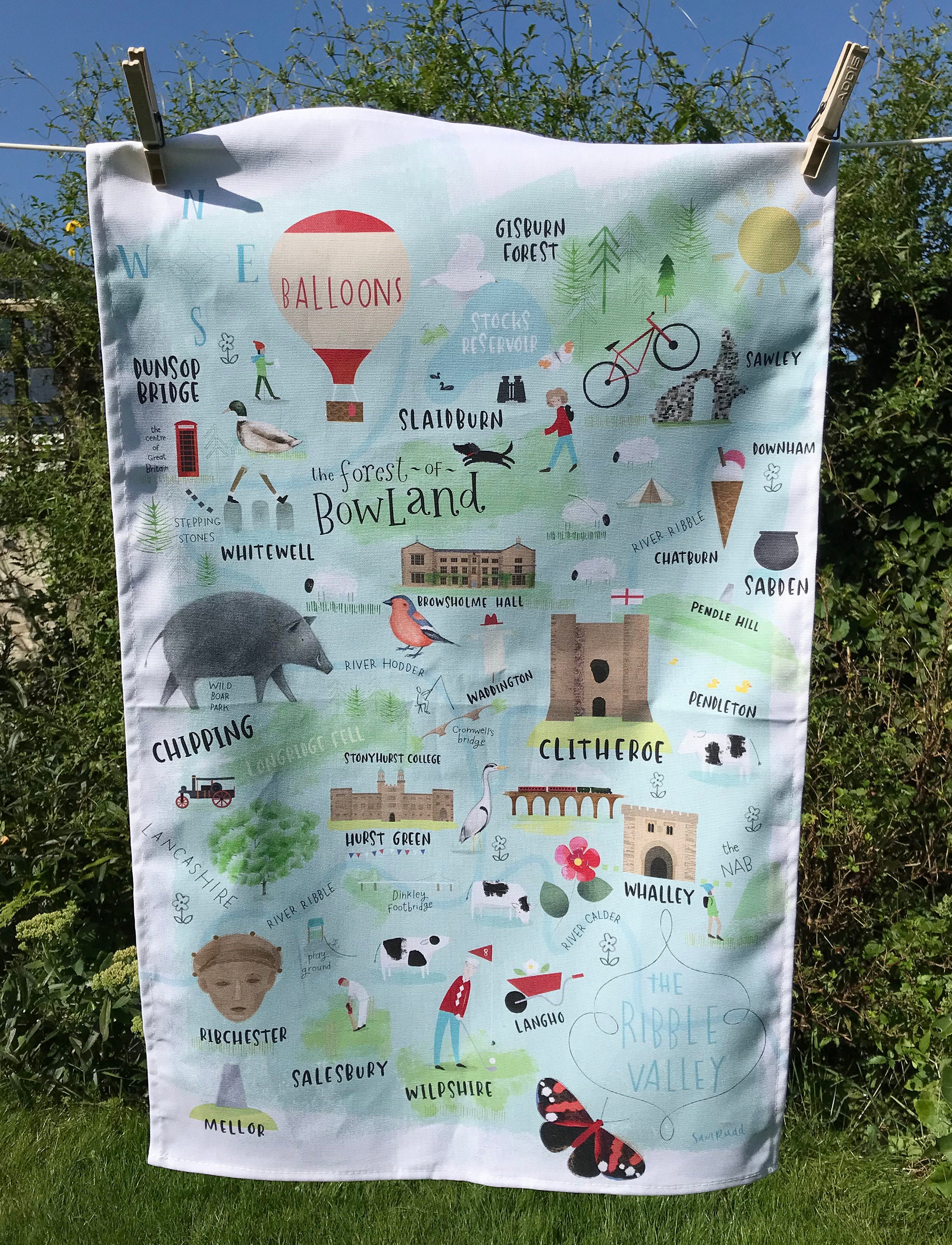 Tea Towel-illustrated Map of the Ribble Valley - Etsy UK