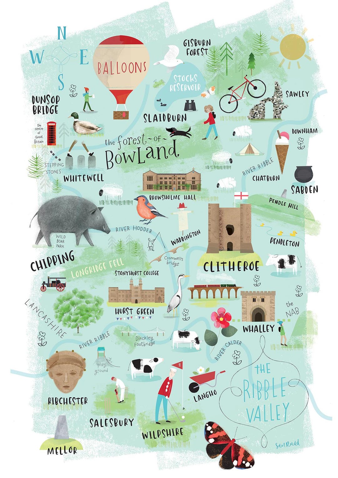 A4 Print Illustrated Map of the Ribble Valley - Etsy UK