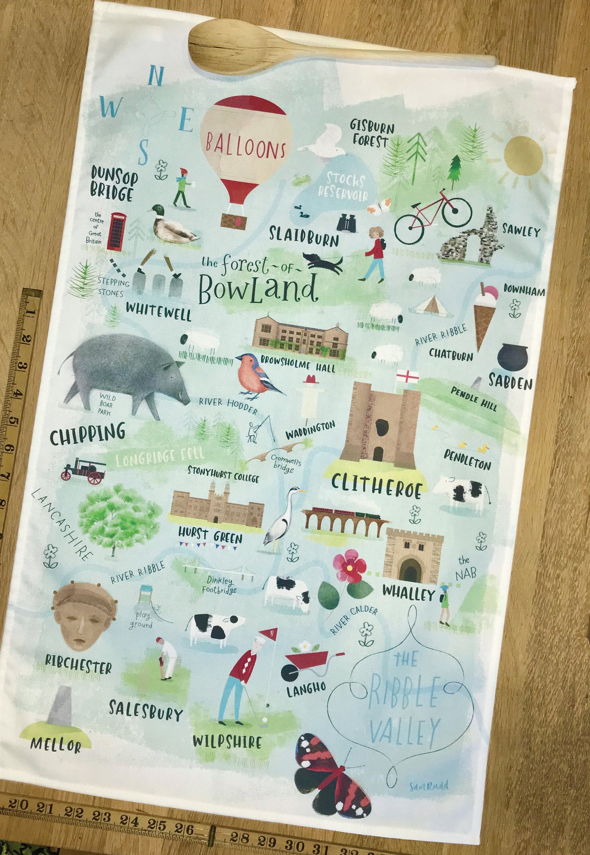 Tea Towel-illustrated Map of the Ribble Valley - Etsy UK