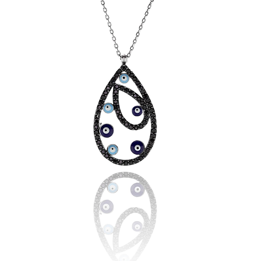 Evil Eye Drop Necklaces, Turkish Evil Eye, Greek Evil Eye Charms, Pave ...