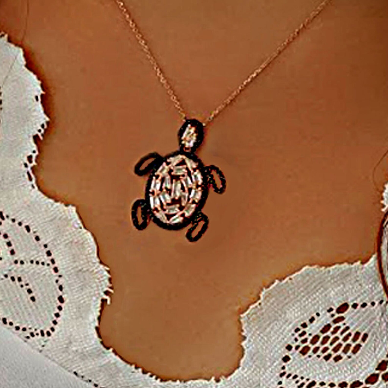 Turtle Necklaces With Baguette Stone Turtle Charms Women | Etsy