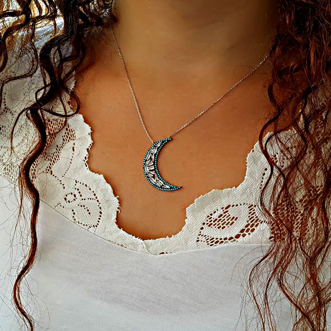 Crescent Necklaces With Baguette Stone Crescent Charms Women - Etsy
