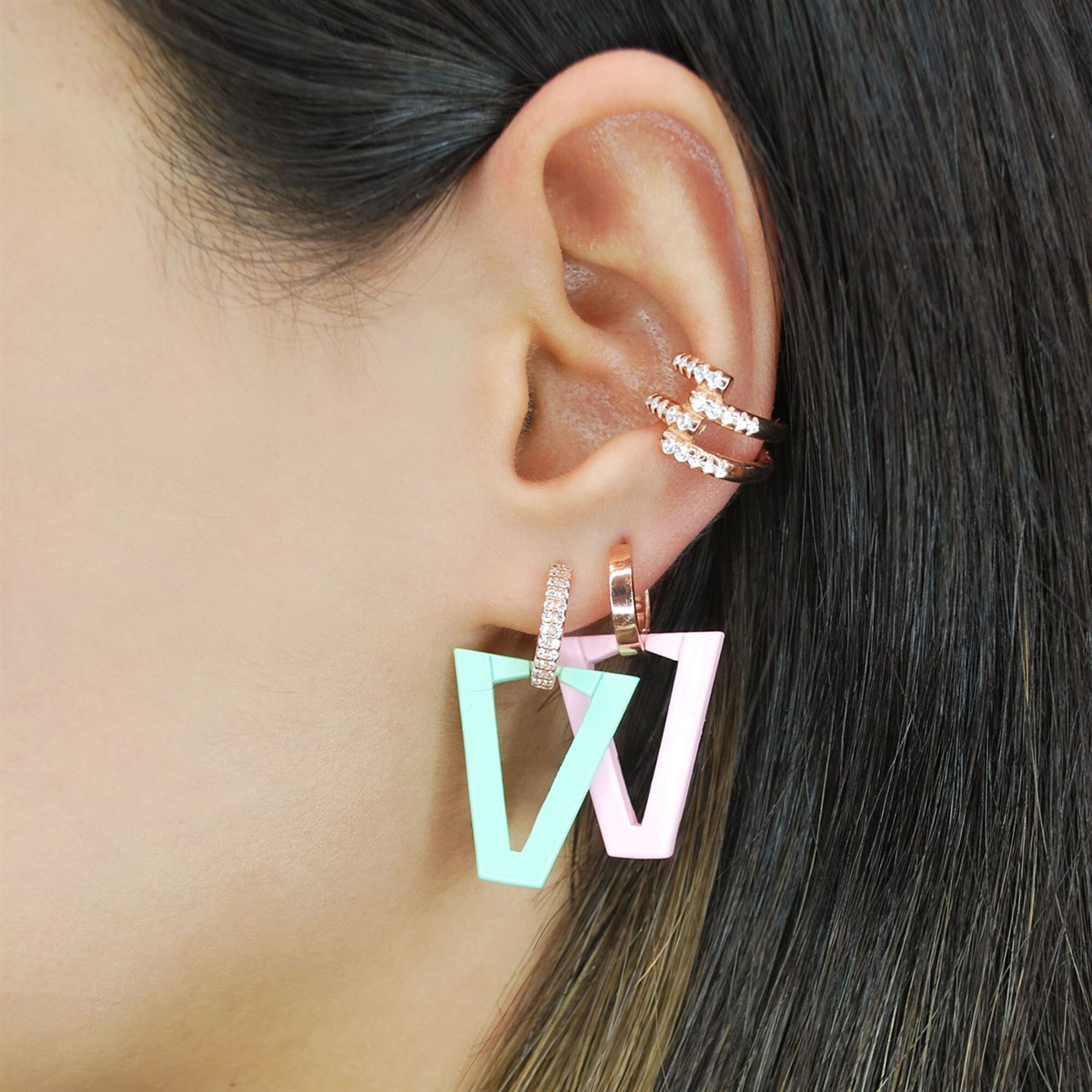 Triangle Shaped Dangle Enamel Earrings Women Earring Women - Etsy UK