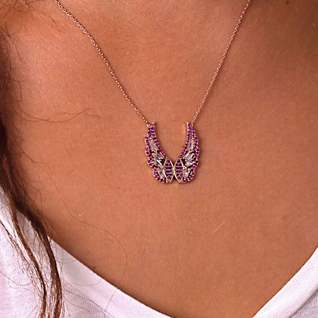 Angel Wings Necklaces With Baguette Stone, Angel Wings Charms, Women ...