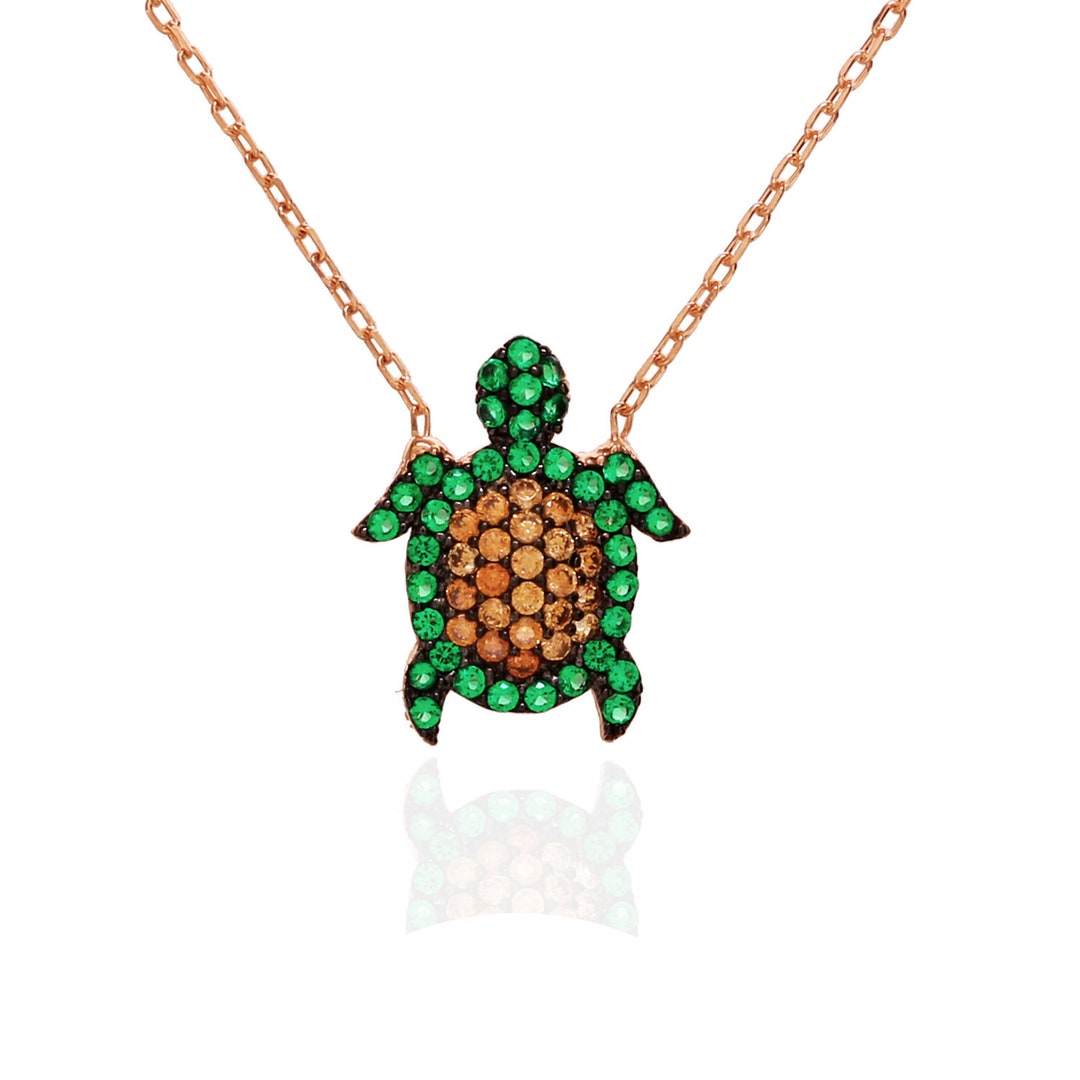 Turtle Necklace With Emerald Stone, Turtle Charms, Lovely Turtle ...