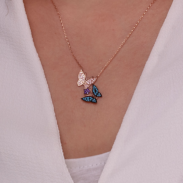 Double Butterfly Necklace - Etsy