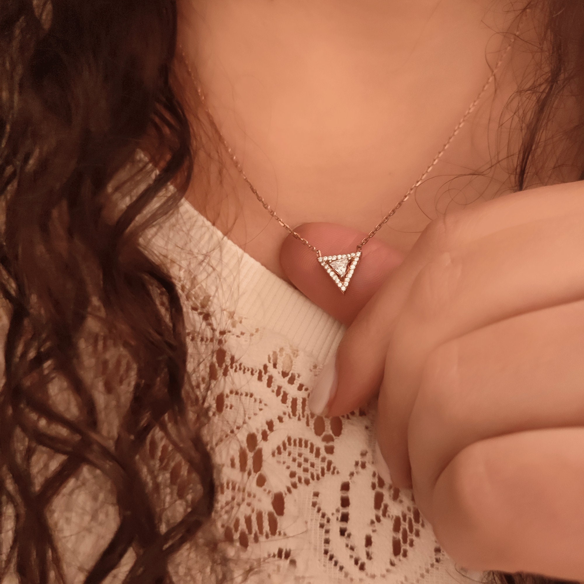 Triangle Shaped Necklaces, Triangle Charms, Women Necklaces, Geometric ...