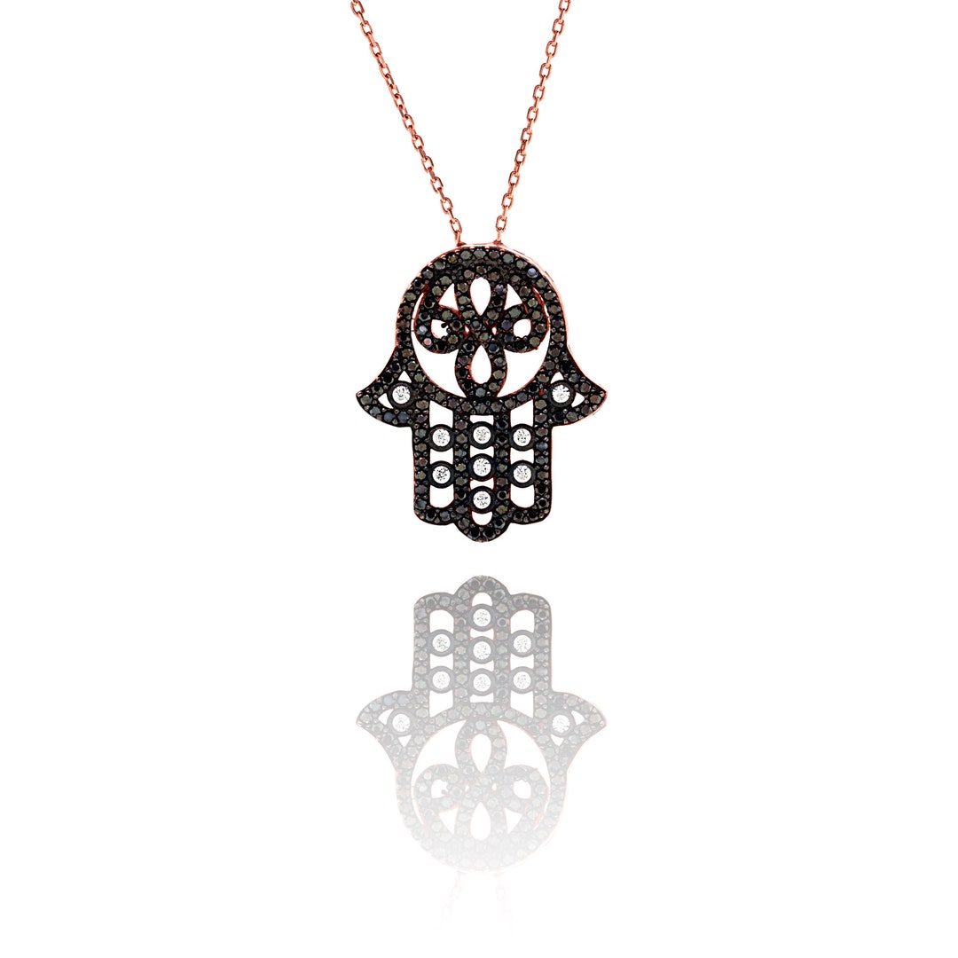 Hand of Fatima Necklace With Black Onyx Stones, Hand of Fatima Charms ...