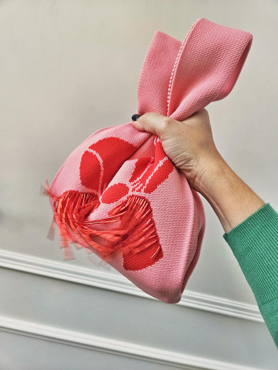 Toxic Pink Jersey Bag With Red Glass Fringe, Gift for Daughter, Hübsche ...