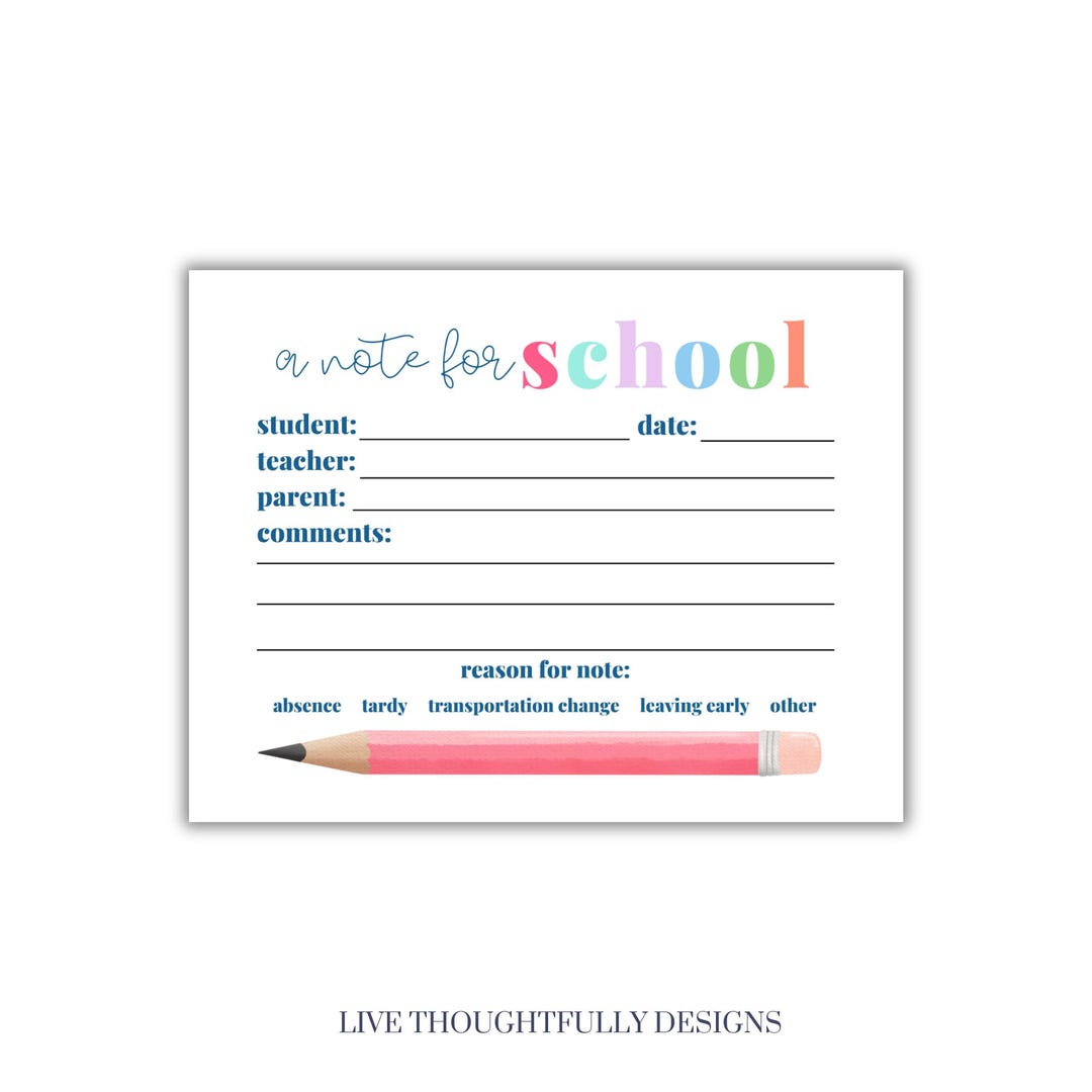 PRINTABLE School Note From Home - Parent Communication Form- Absence ...