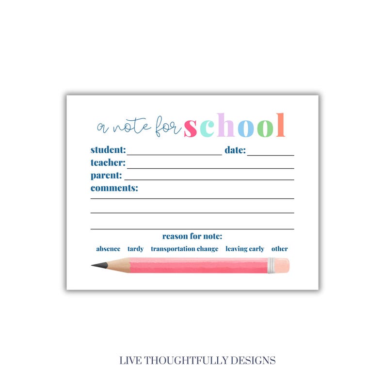 PRINTABLE School Note From Home - Parent Communication Form- Absence ...