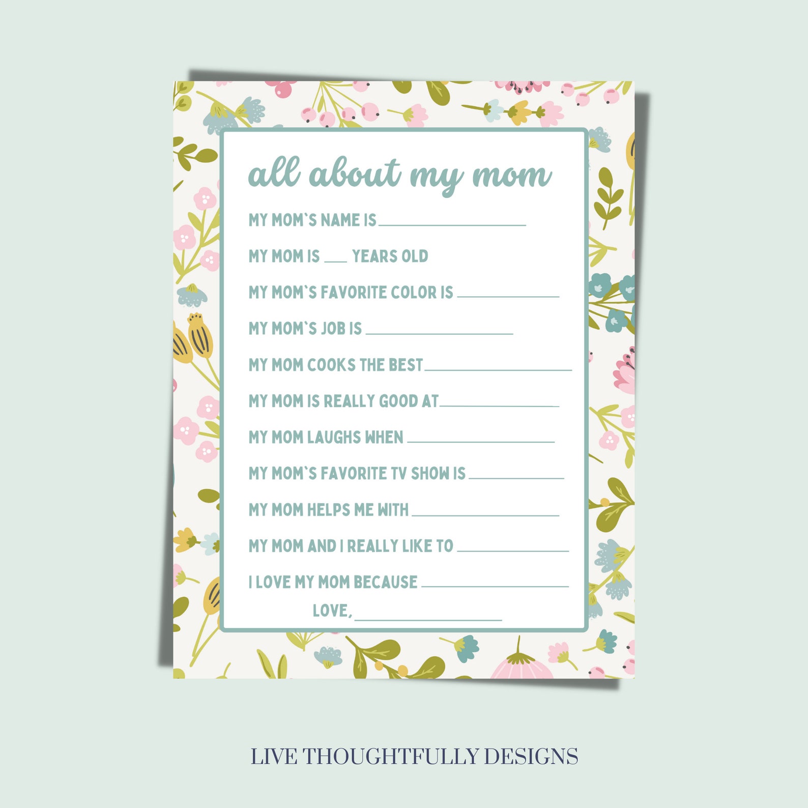 All About My Mom Printable, Mother's Day Interview, Mother's Day Game ...