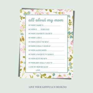 All About My Mom Printable, Mother's Day Interview, Mother's Day Game ...
