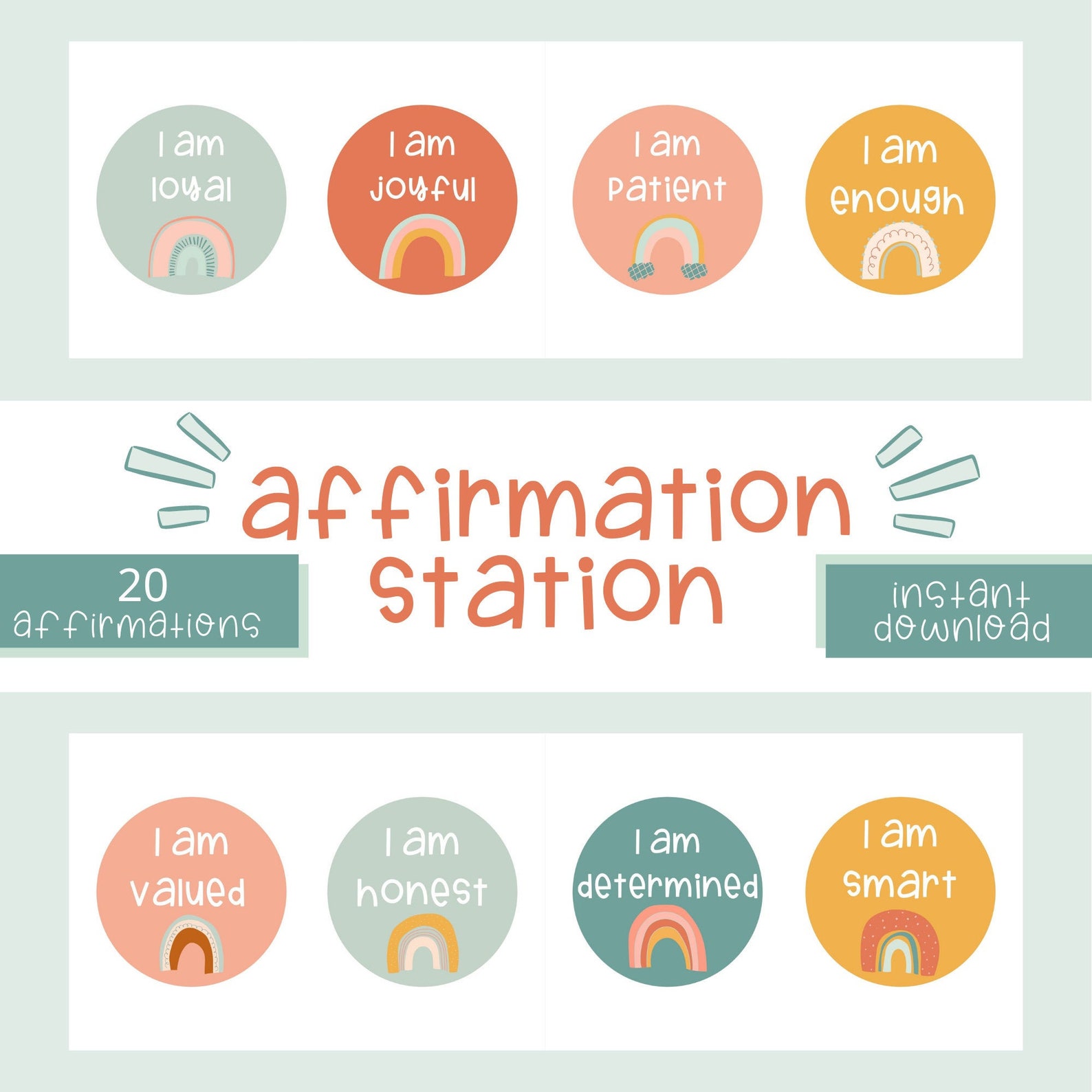 Modern Rainbow Theme Affirmation Station | Rainbow Classroom Decor ...