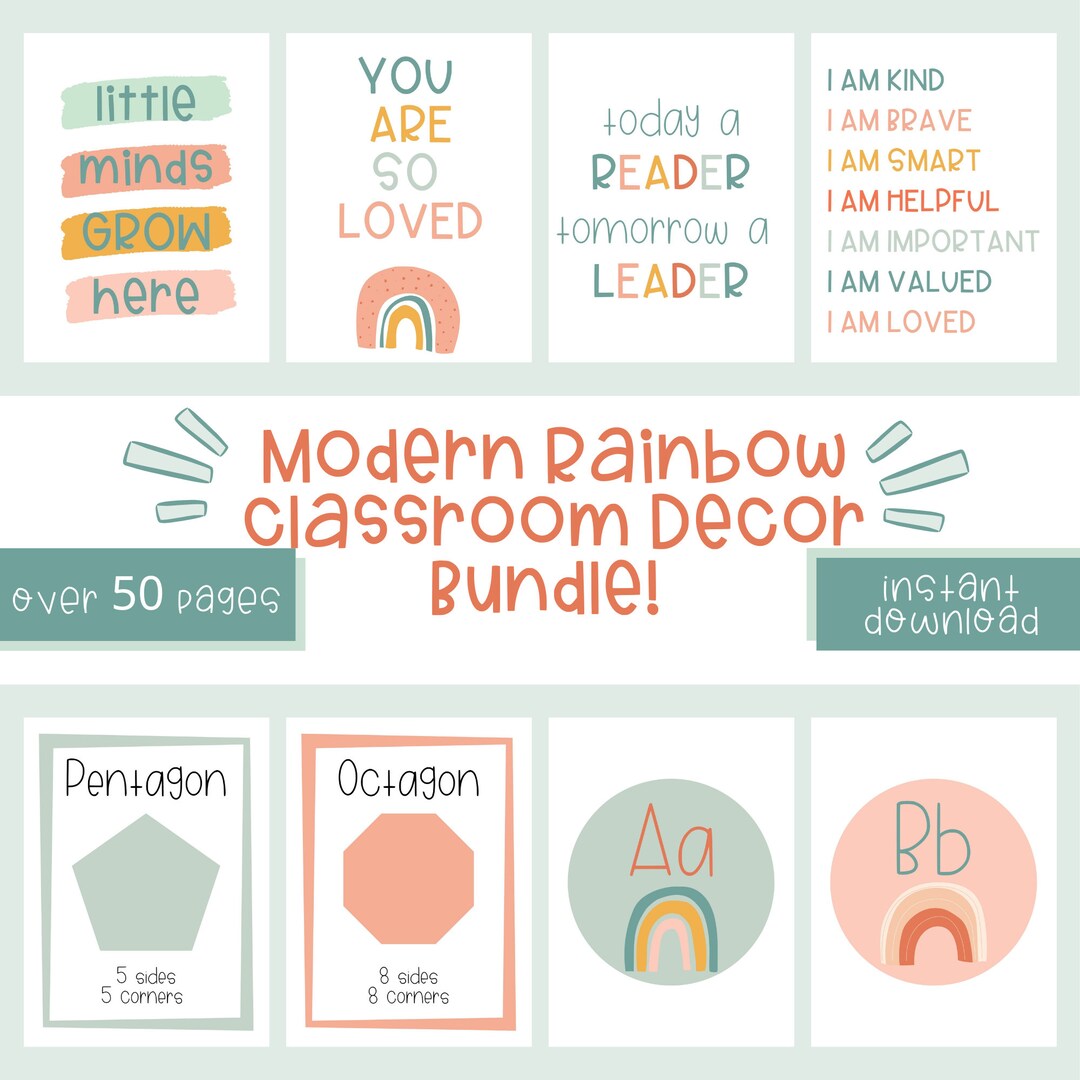 Modern Rainbow Theme Classroom Decor Bundle | Rainbow Classroom Decor ...