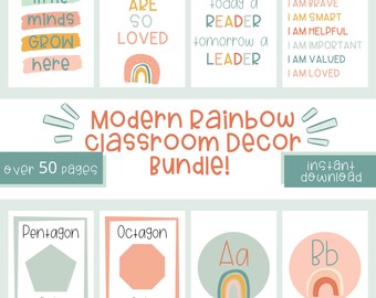 Modern Rainbow Theme Classroom Posters | Rainbow Classroom Decor ...
