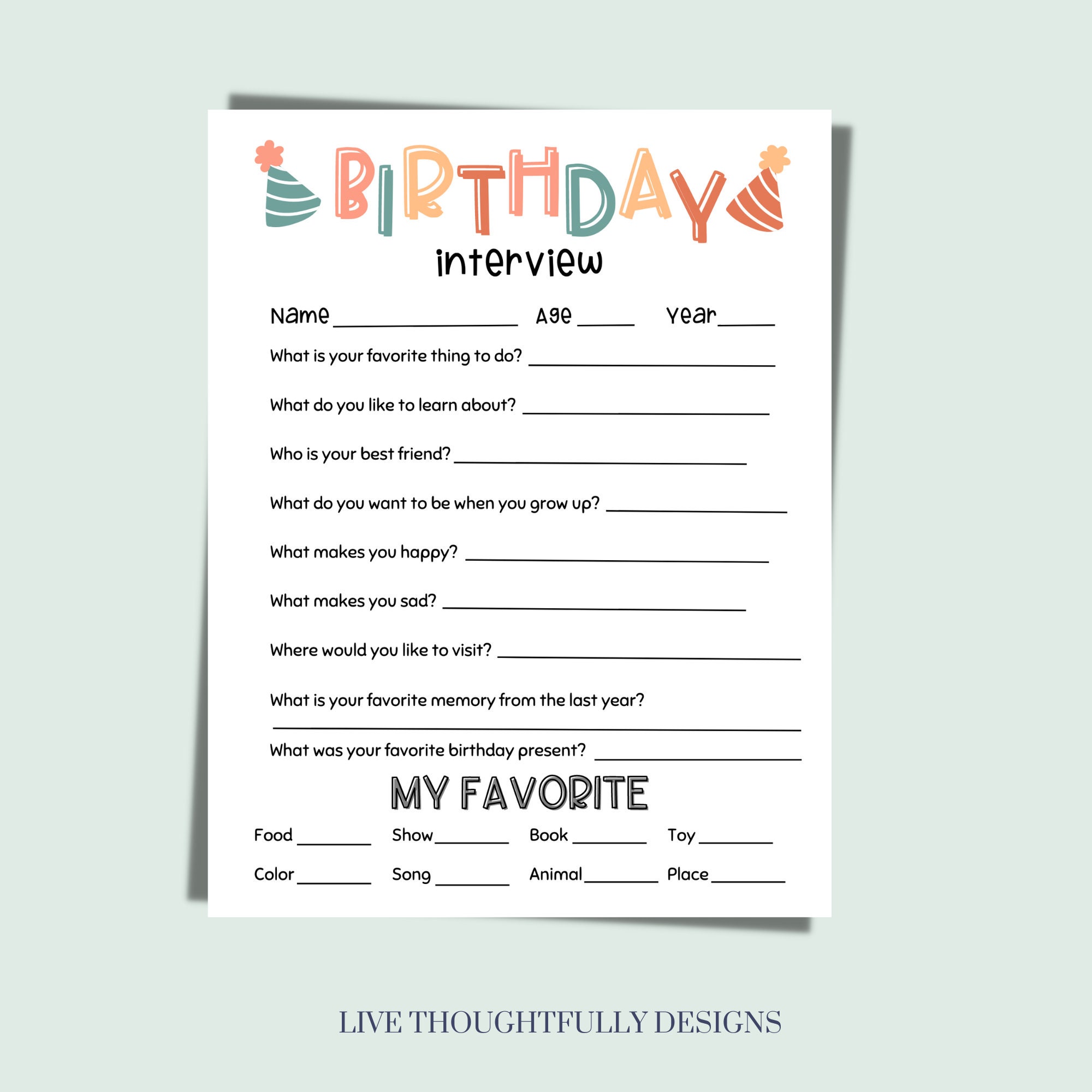 Printable Kids Birthday Interview, Annual Birthday Interview, Kids ...
