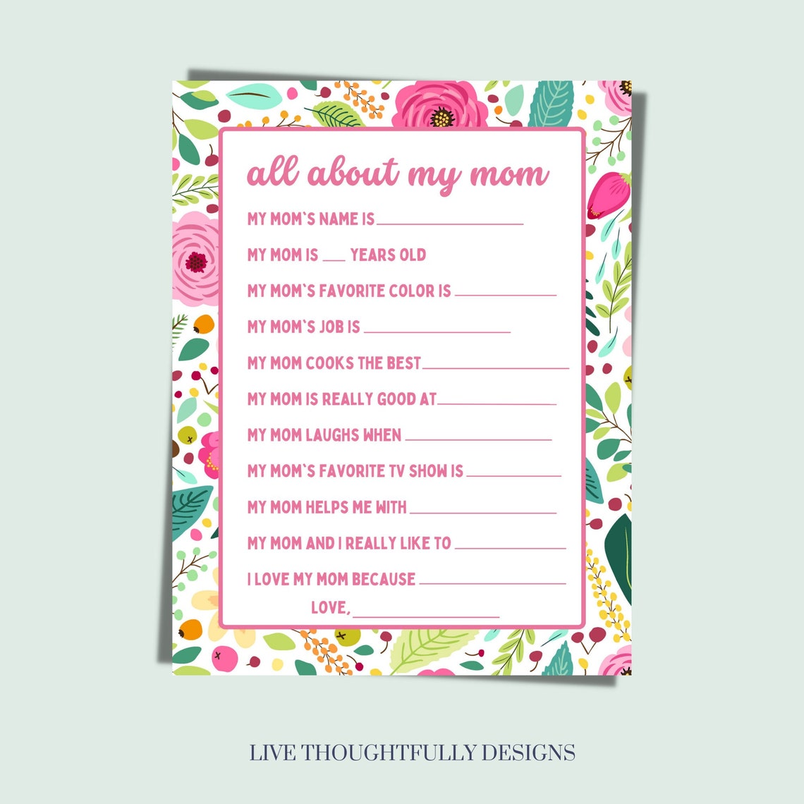 All About My Mom Printable, Mother's Day Interview, Mother's Day Game ...