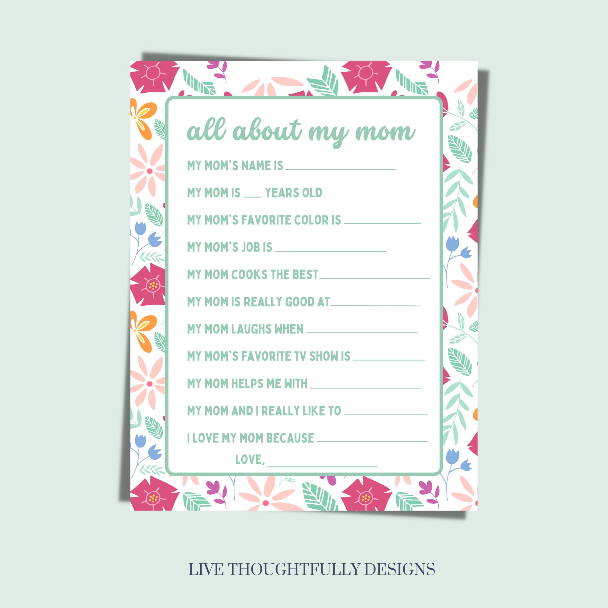 All About My Mom Printable, Mother's Day Interview, Mother's Day Game ...