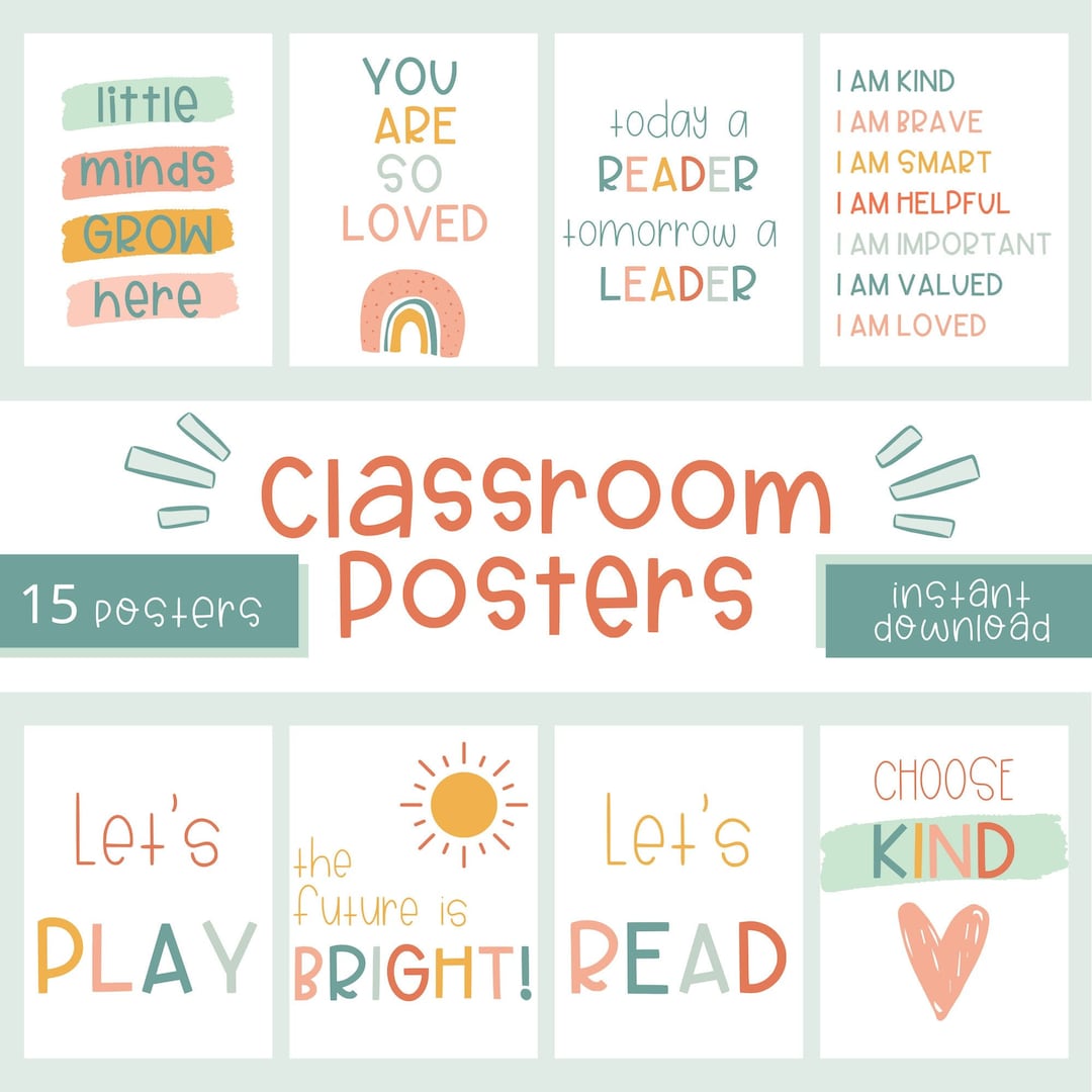 Modern Rainbow Theme Classroom Posters | Rainbow Classroom Decor ...