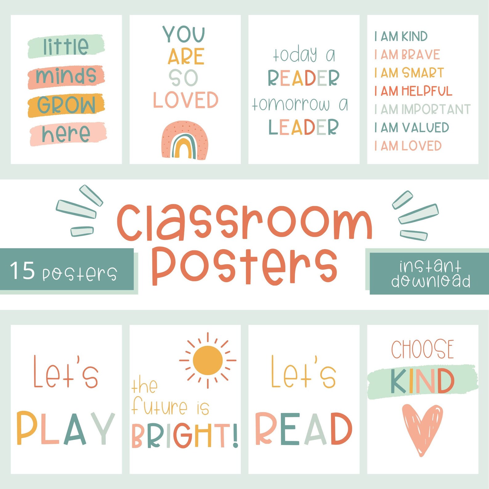 Modern Rainbow Theme Classroom Posters Rainbow Classroom Decor Digital ...