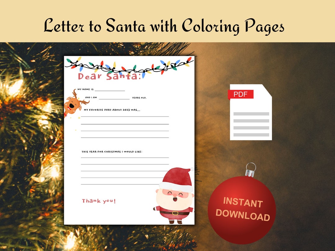 Dear Santa, Letter to Santa, Coloring Pages Included, Printable Letter ...
