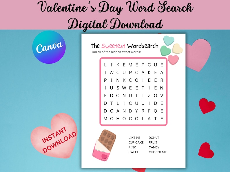 Valentine's Word Search, Valentine's Day Activities for Kids, Printable ...