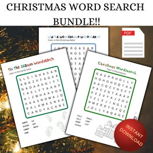 Christmas Word Search Bundle, Holiday Activity for Kids, Christmas PDF ...