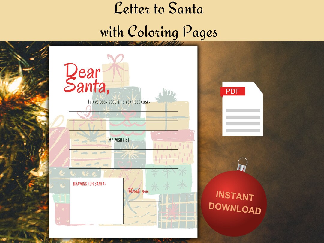 Dear Santa, Letter to Santa, Coloring Pages Included, Printable Letter ...