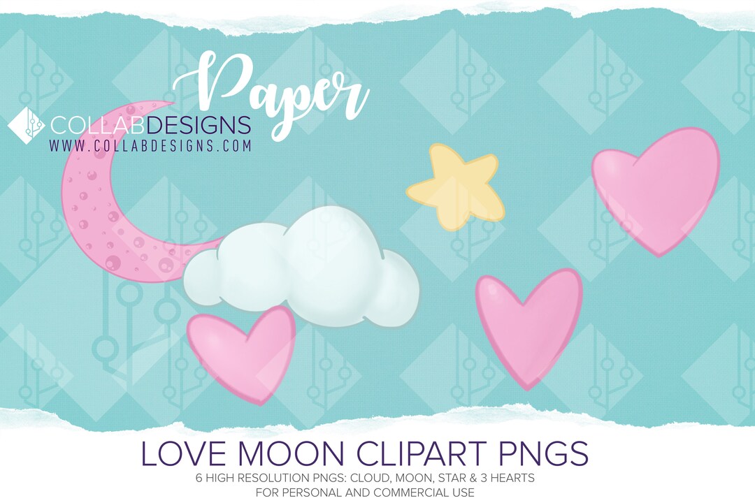 Hearts, Moon & Stars Clipart Pngs - Etsy
