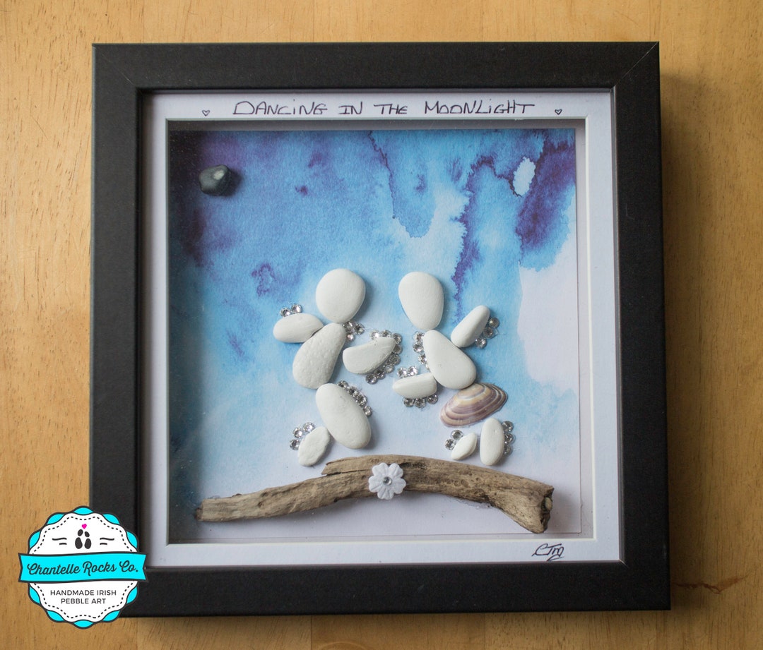 Mixed Media Pebble Art Dancing in the Moonlight Custom Handmade Pebble ...