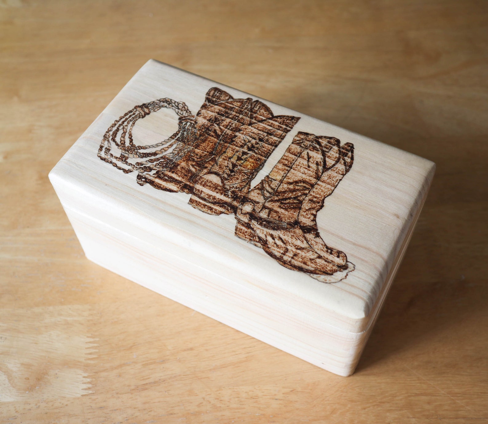 Cowboy Boots Wood Burnt Pine Storage Box - Etsy