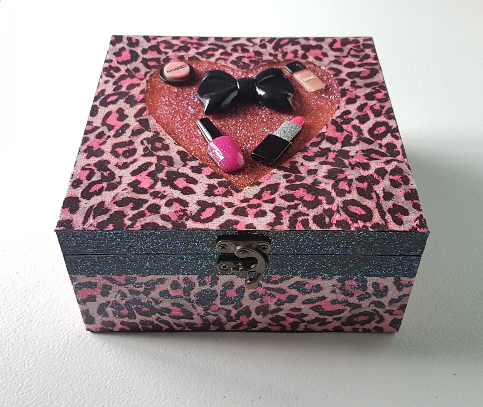 I Love Makeup Heart Leopard Print Decoupage Wooden Makeup Box - Etsy