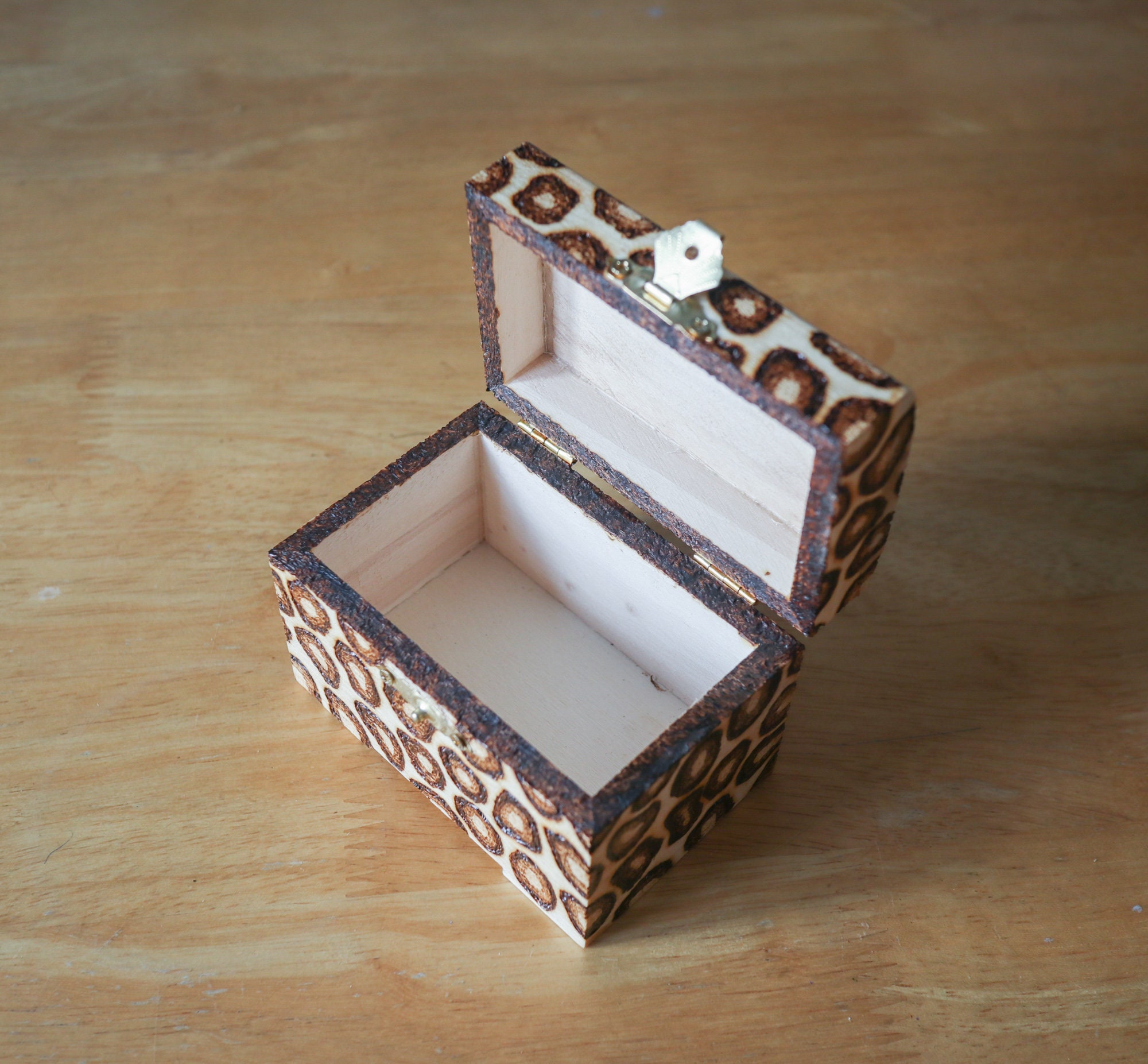 Small Wood Burnt Wooden Chest Leopard Print Storage Trinket | Etsy