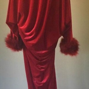1920s Old Hollywood Style Dark Red Velvet Full Length Robe With Faux ...