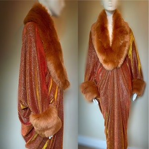 Copper Glitter Handmade Cocoon Robe-faux Fur Trim-old Hollywood Robe ...