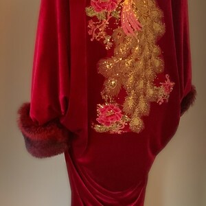 Red Velvet-1920’s-old Hollywood Robe-handmade-full Length Robe-faux Fur ...