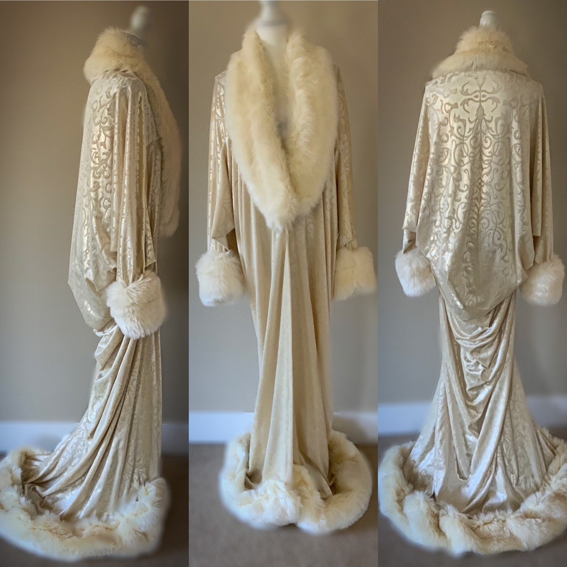 Velvet 1920s-old Hollywood Style-embossed Cream Velvet Robe - Etsy