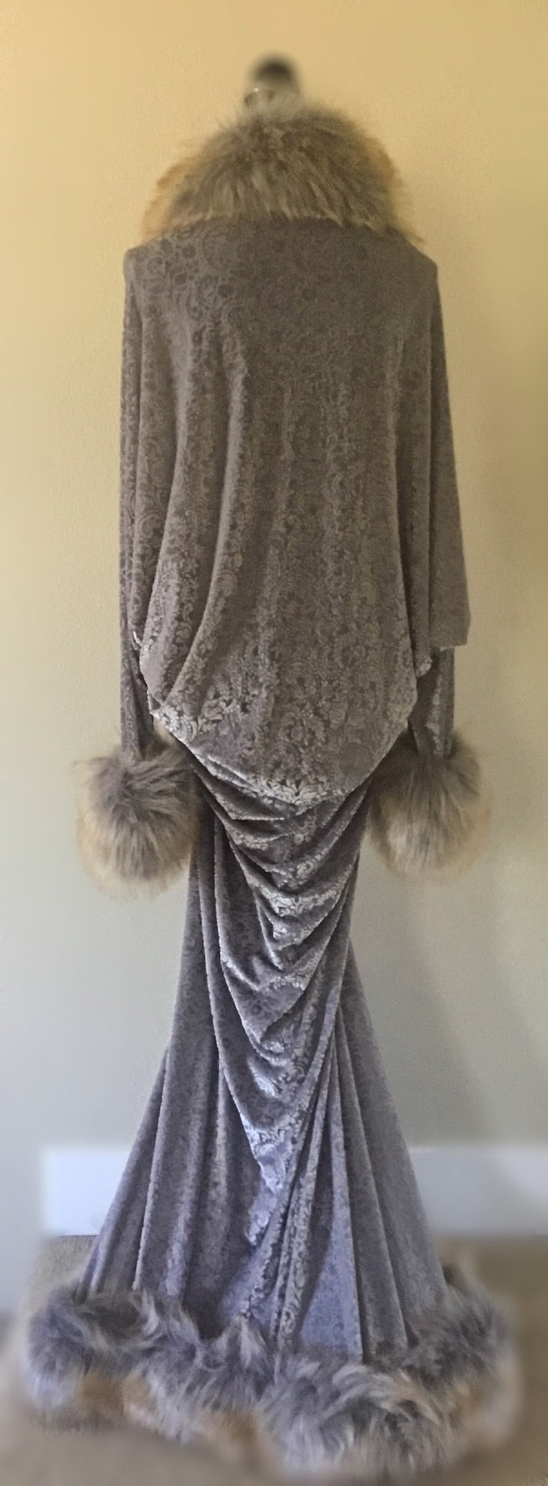 Grey Devore Velvet Cocoon Robe-faux Fur Trim-old Hollywood-glamour-robe ...