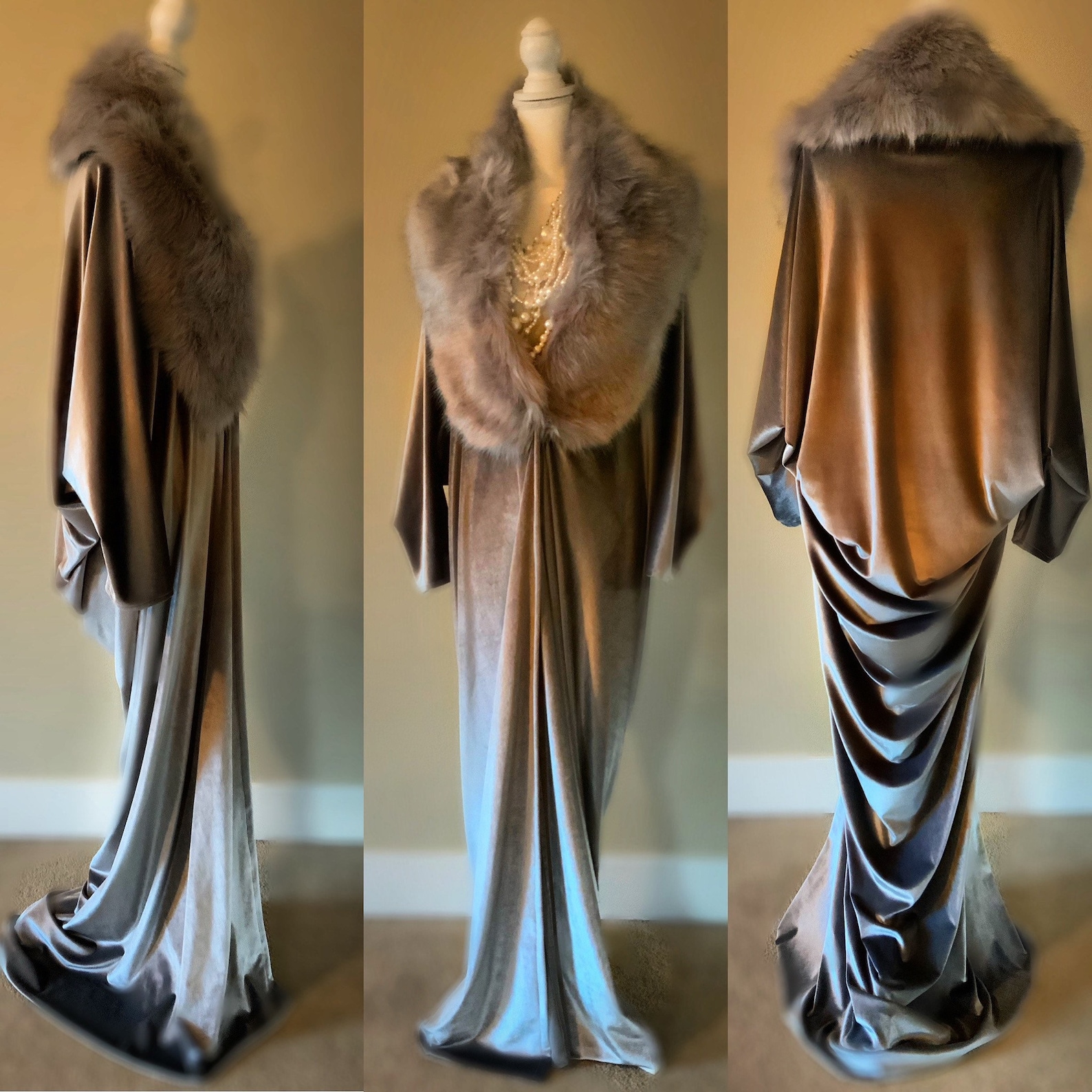 Silver Velvet Robe-faux Fur Collar-old Hollywood-1920s -glamorous ...