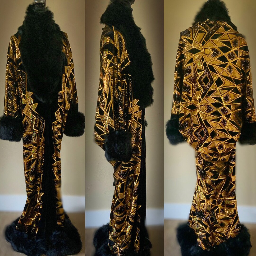 Old Hollywood Style velvet Robe-faux Fur Collar, 1920s Glamour ...