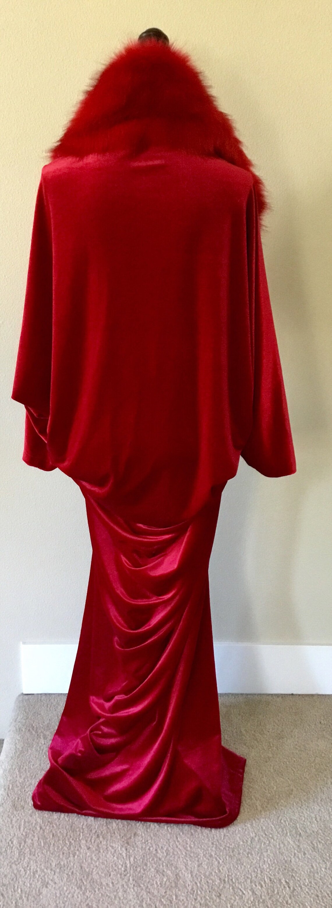 Red Velvet Robe-faux Fur Collar-old Hollywood-1920s Style-red - Etsy