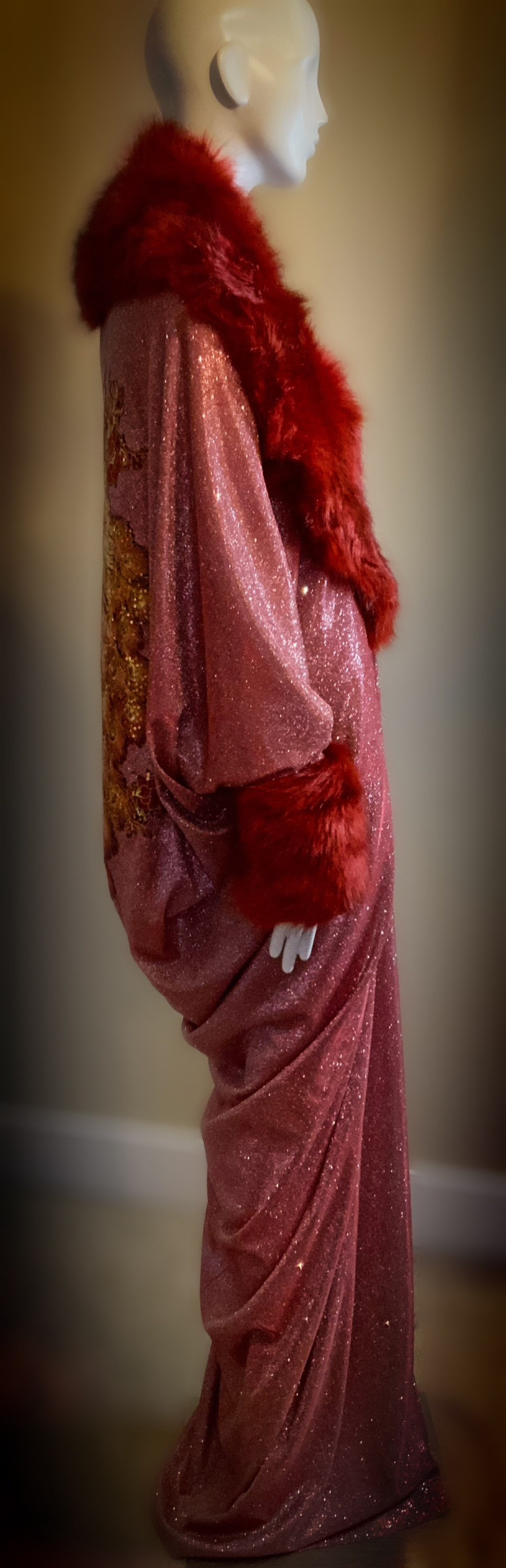 Glitter Iridescent Bright Red handmade cocoon Robe-faux Fur - Etsy