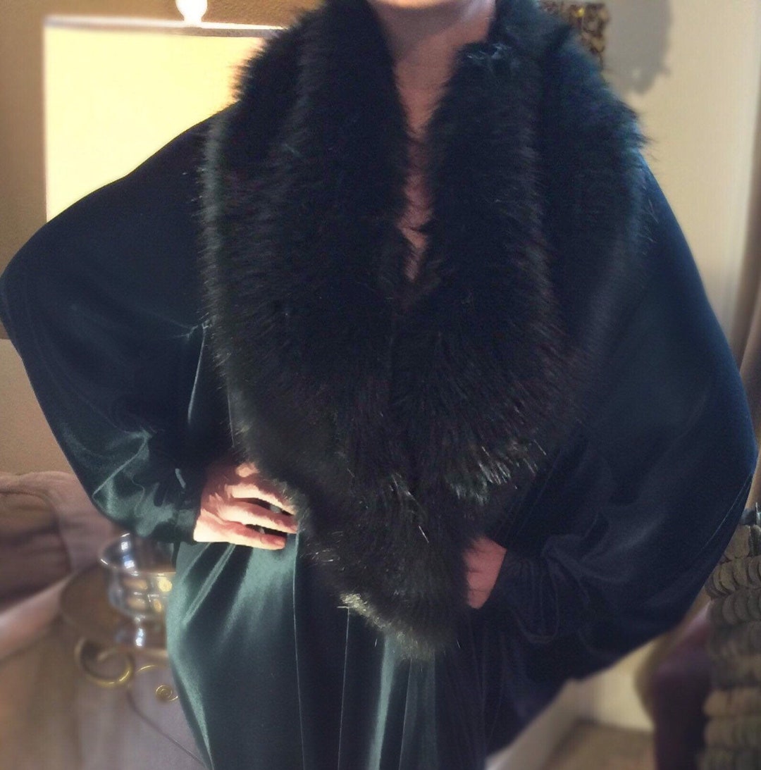 Custom Made-hunter Green Velvet Cocoon Robe-faux Fur Collar-old ...