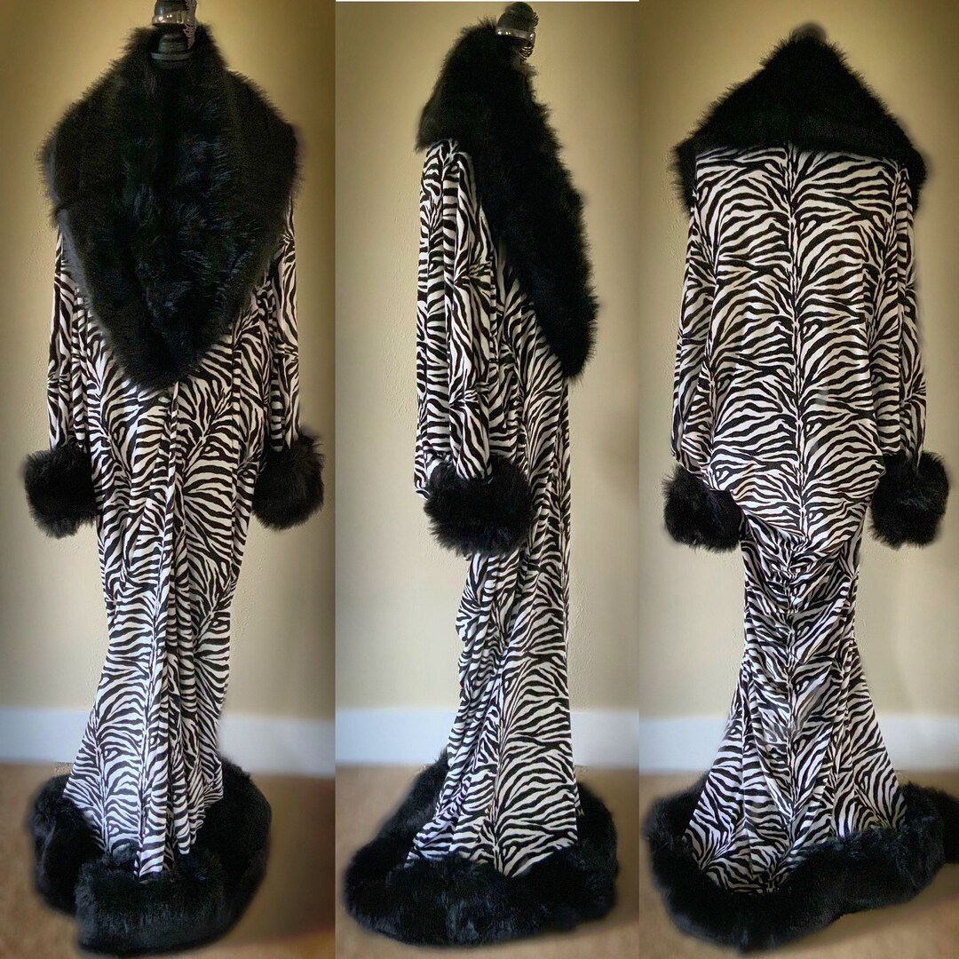 Black and White Zebra-velvet Robe old Hollywood Style-full Length Robe ...