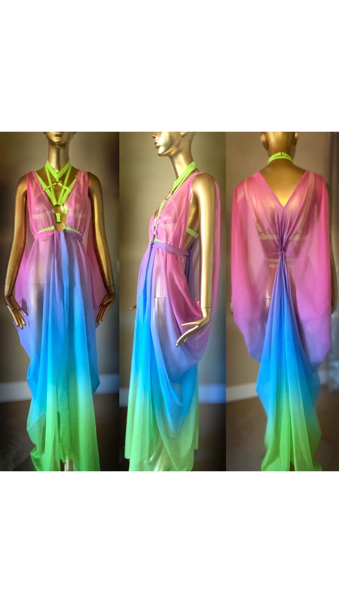 Grecian Goddess Gown With Cage Harness in Rainbow Colors,burlesque,drag ...