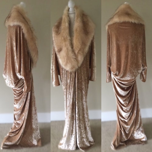 Velvet 1920s-old Hollywood Style-embossed Cream Velvet Robe - Etsy