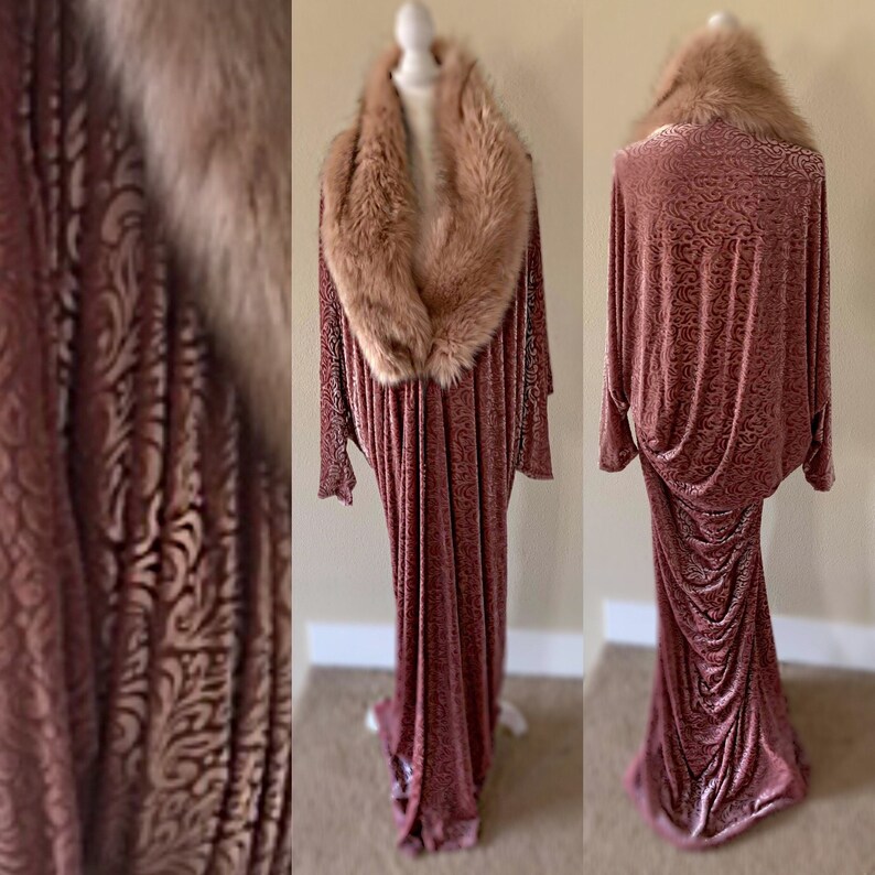 Rose Velvet-old Hollywood Robe-velvet Cocoon Robe-faux Fur | Etsy